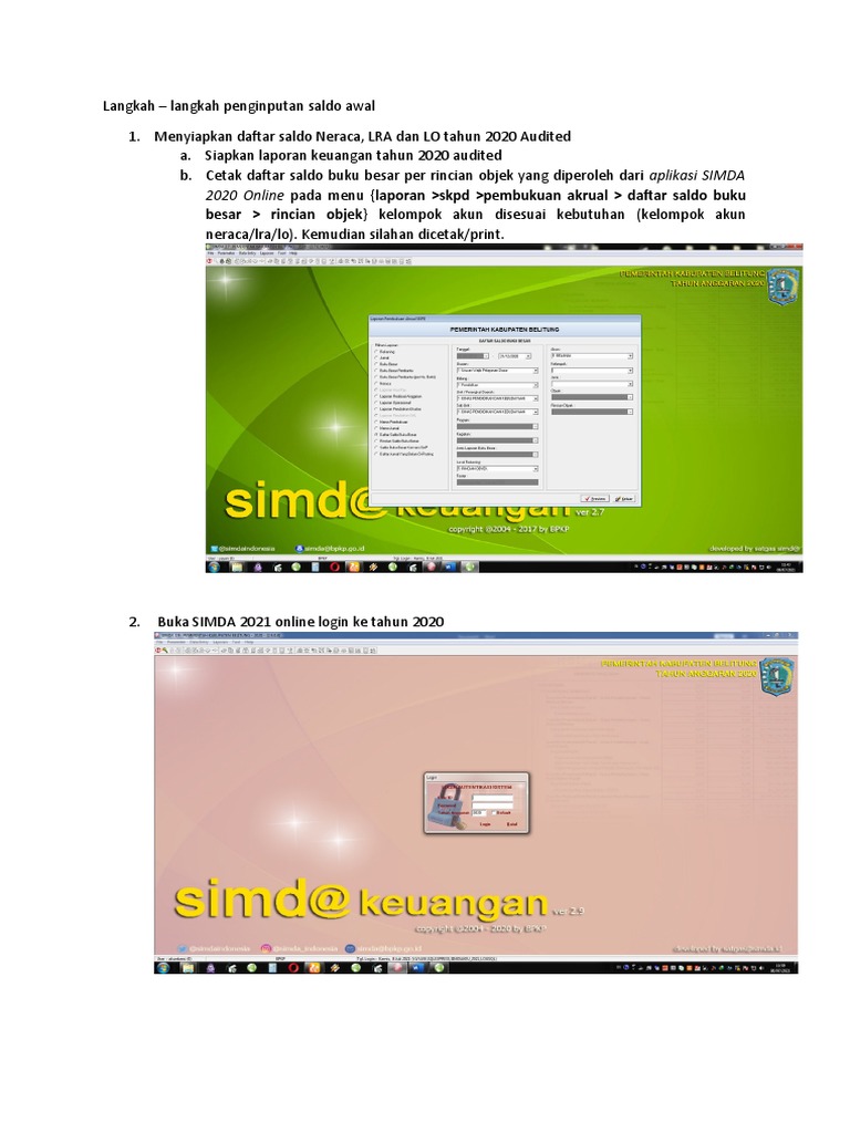Panduan Input Saldo Awal Neraca SIMDA | PDF