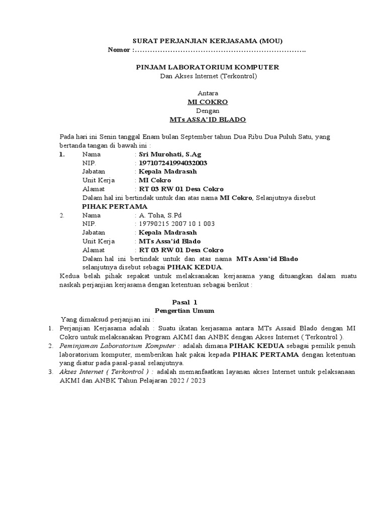 MoU Komputer MTs | PDF