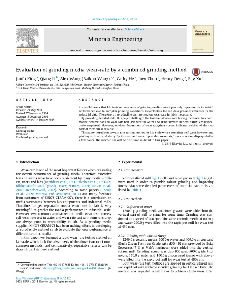 Evaluation of Grinding Media Wear-Rate by A Combined Grinding Method | PDF