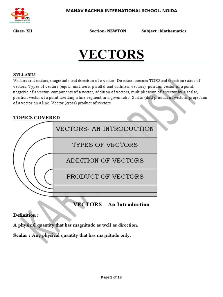 Vectors Study Material | PDF | Euclidean Vector | Triangle