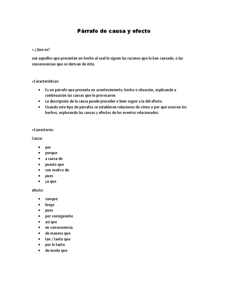 Ejemplos de párrafos causa y efecto | PDF