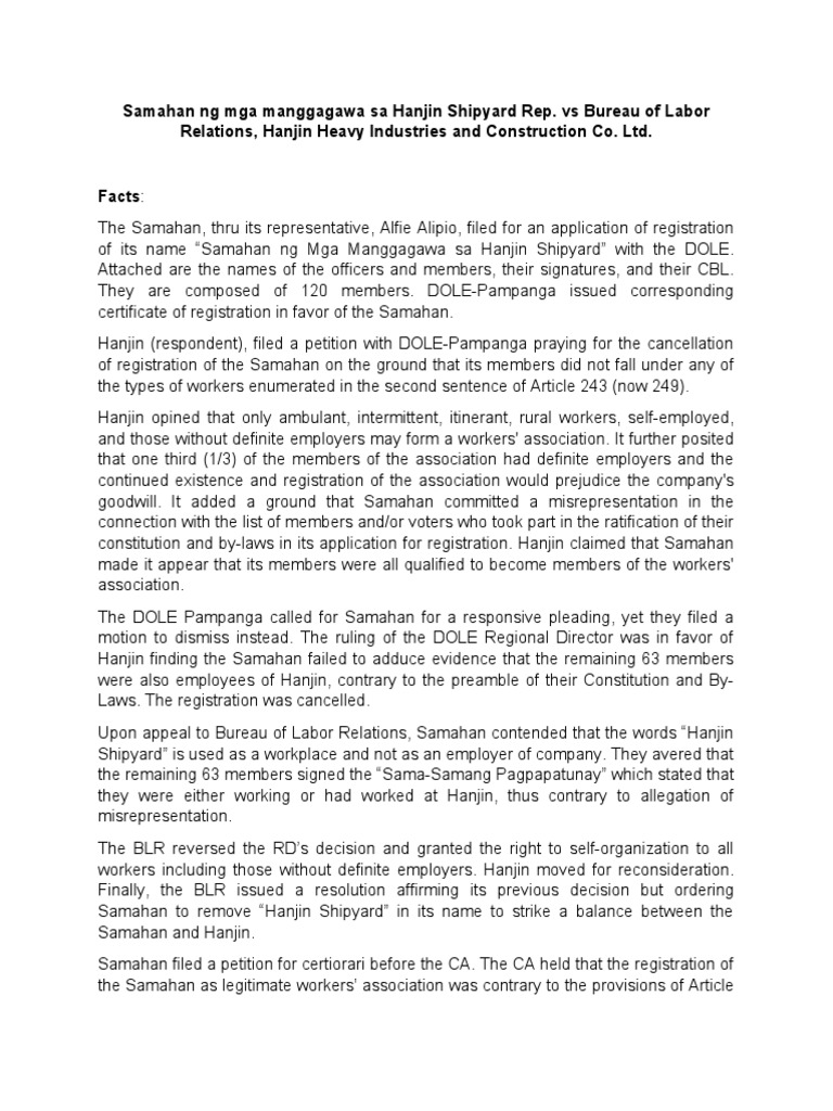 Hanjin Shipyard Workers' Association Case | PDF | Collective Bargaining ...
