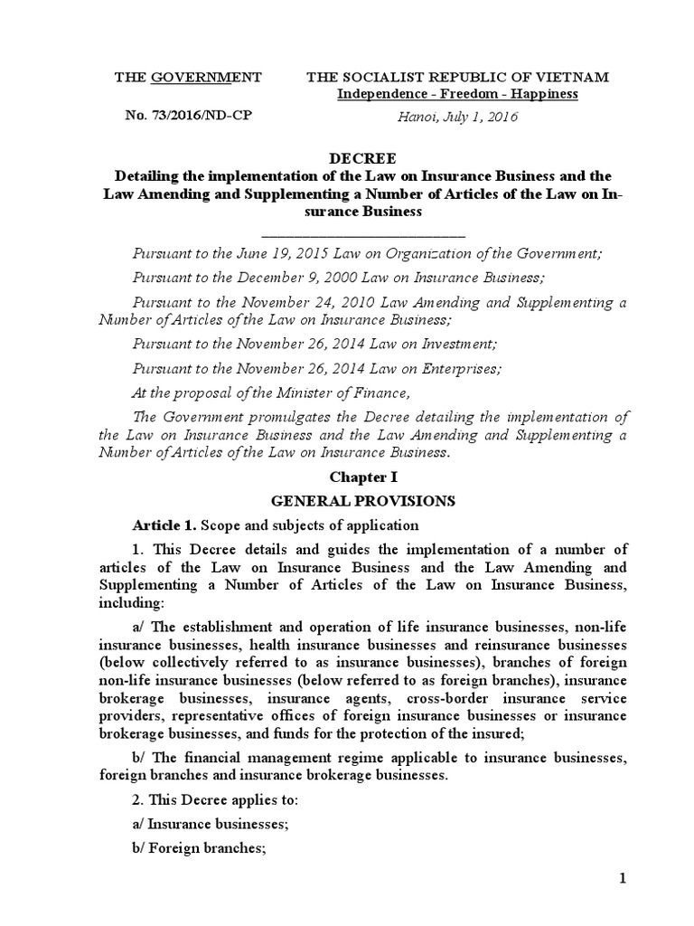 Decree 73.2016.NDCP | PDF | Identity Document | Insurance