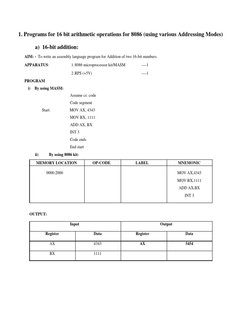 Mpmc Ex No1 Pdf Assembly Language Integrated Circuit 