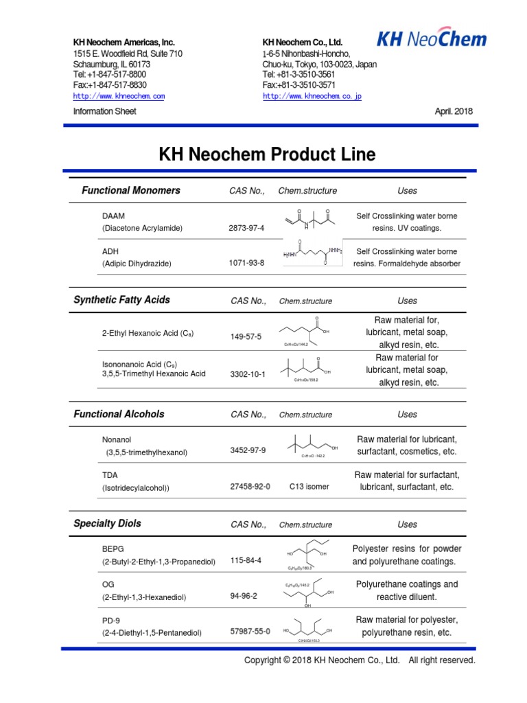 KH Neochem - 2018 Product - List - Ecat | PDF | Polyurethane | Organic ...