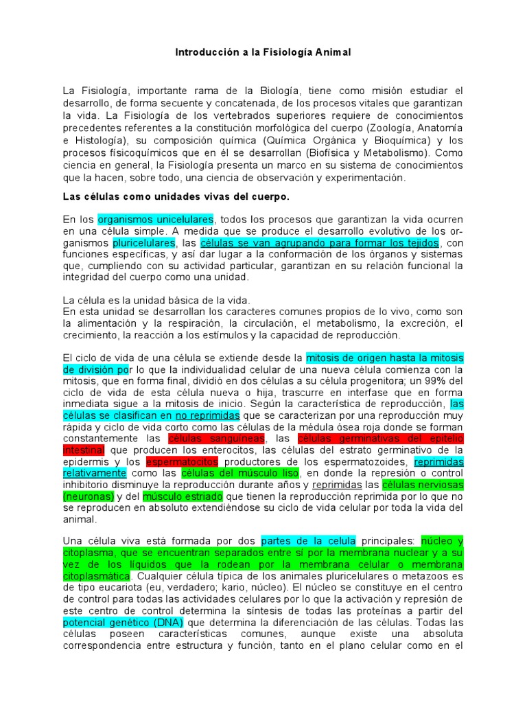 Tema 3 Fisiologia Animal Pdf Biología Celular Fisiología