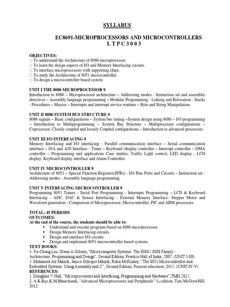 Mpmc Syllabus Pdf Microcontroller Microprocessor 