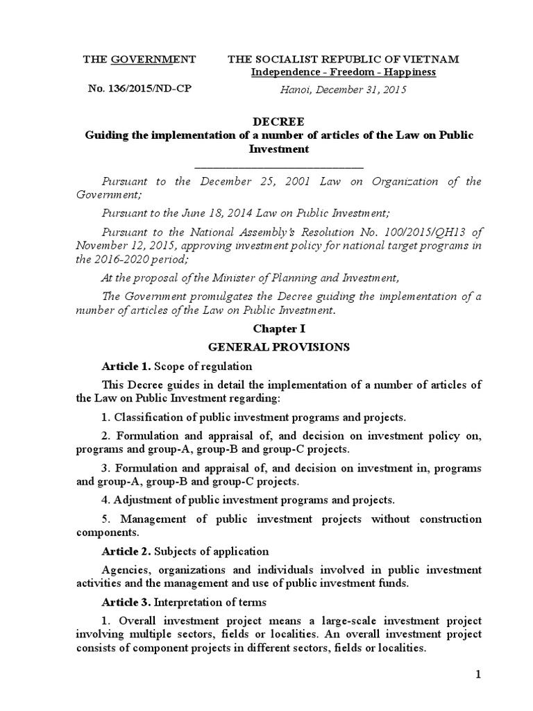 Decree 136.2015.NDCP | PDF | Official Development Assistance | Policy