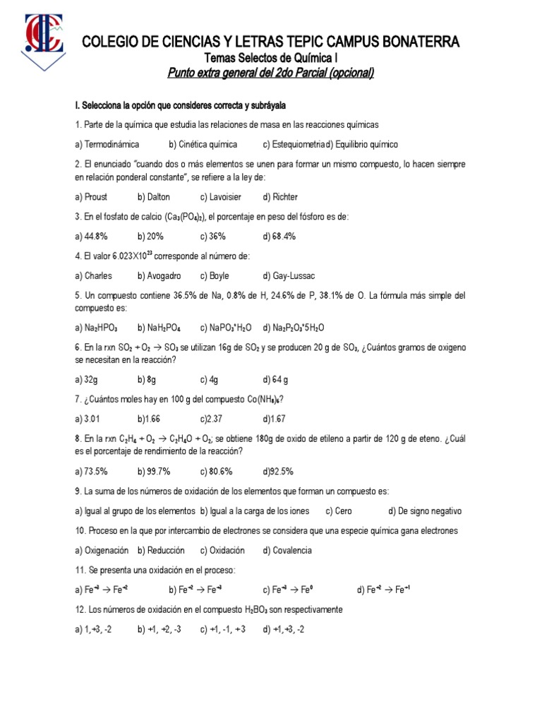 Ejercicios de Punto Extra (2do Parcial) 2021 Quiimica | PDF | Redox | Química