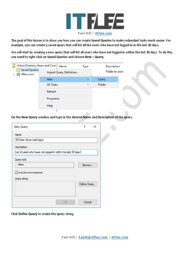 Creating Useful Saved Queries in Active Directory to Simplify Common Tasks | PDF | Login ...