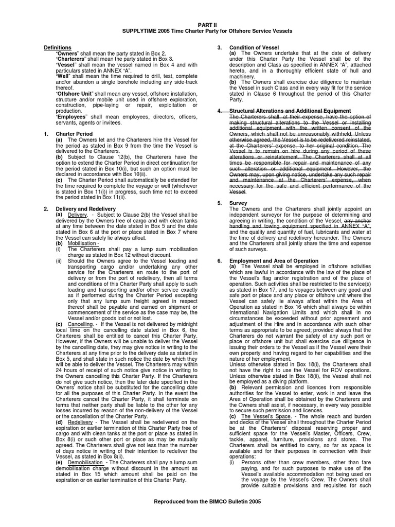 BIMCO SUPPLYTIME 2005 Part II | PDF | Indemnity | Legal Liability