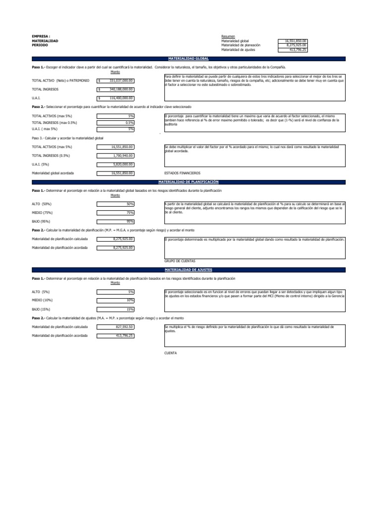 Calculo de La Materialidad | PDF | Planificación | Business
