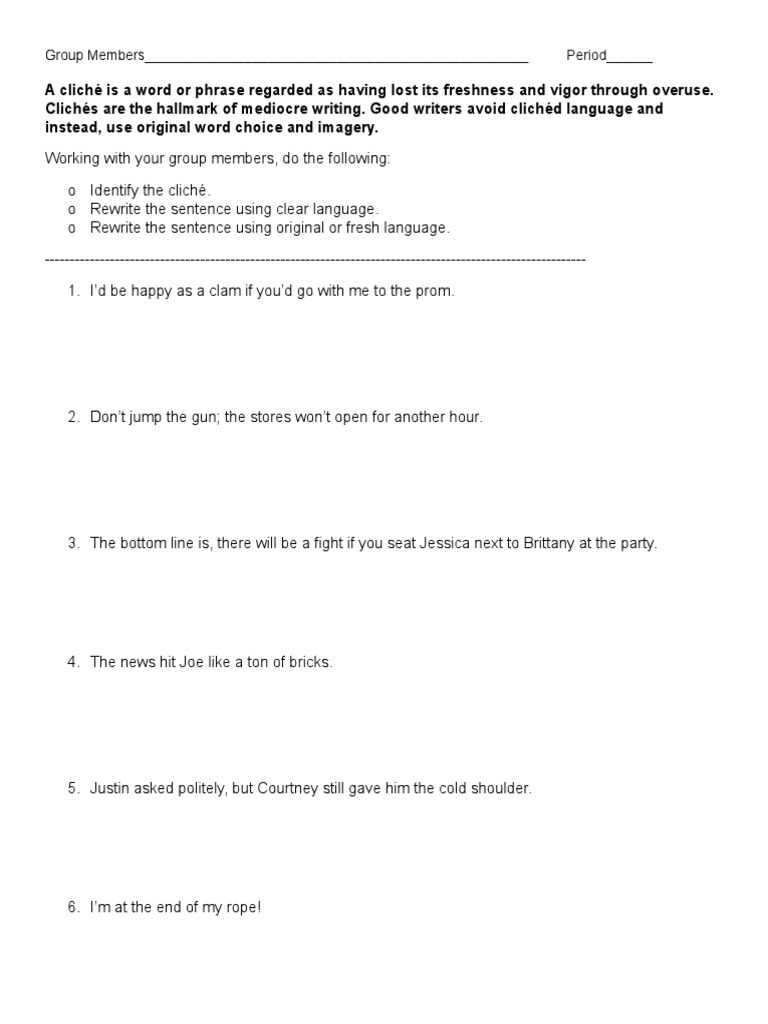 Kami Export - Cliche Worksheet | PDF