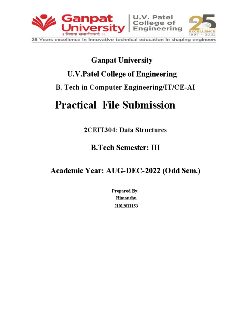 Practical File Submission: Ganpat University U.V.Patel College of Engineering | PDF | Data ...