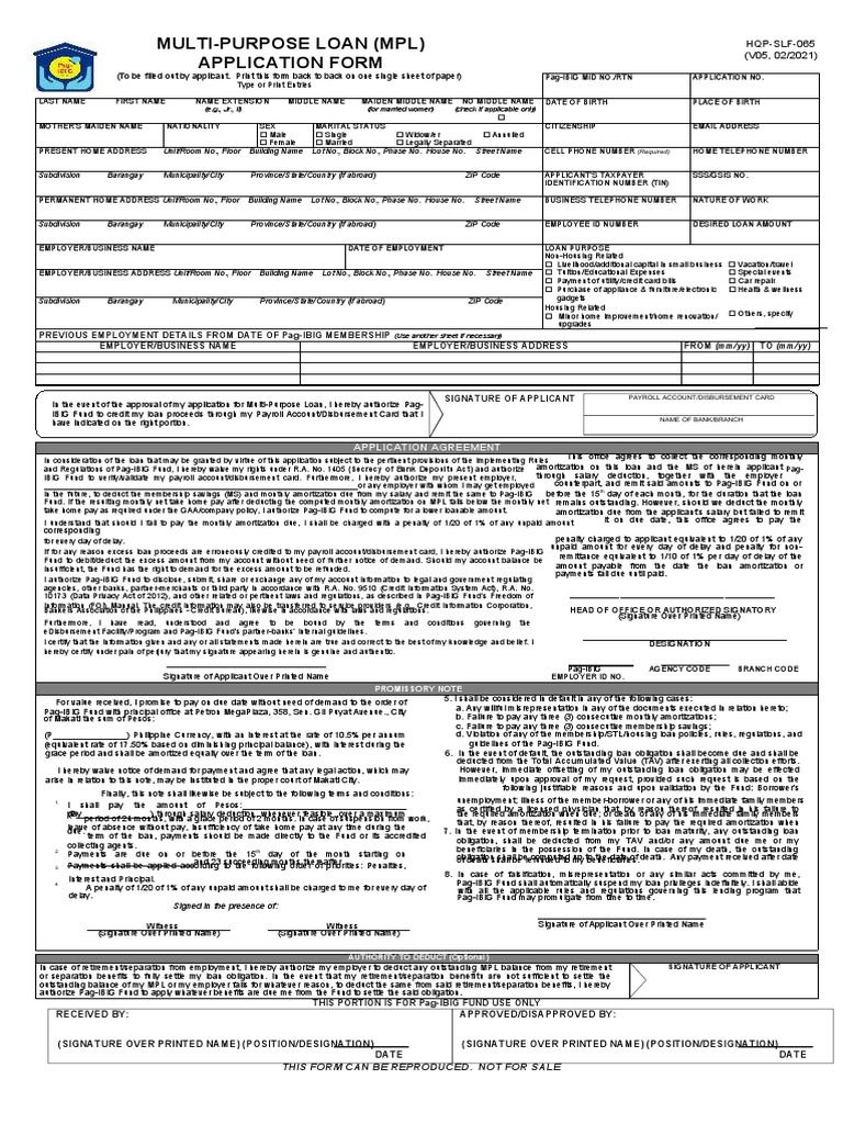Pag-IBIG Multi-Purpose Loan Form | PDF | Loans | Amortization (Business)
