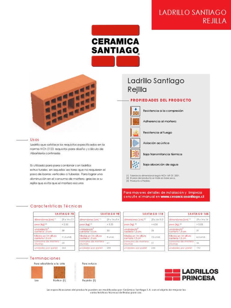 Ficha - Ladrillo Santiago Rejilla | PDF | Albañilería | Elementos ... Ficha - Ladrillo Santiago Rejilla | PDF | Albañilería | Elementos ...