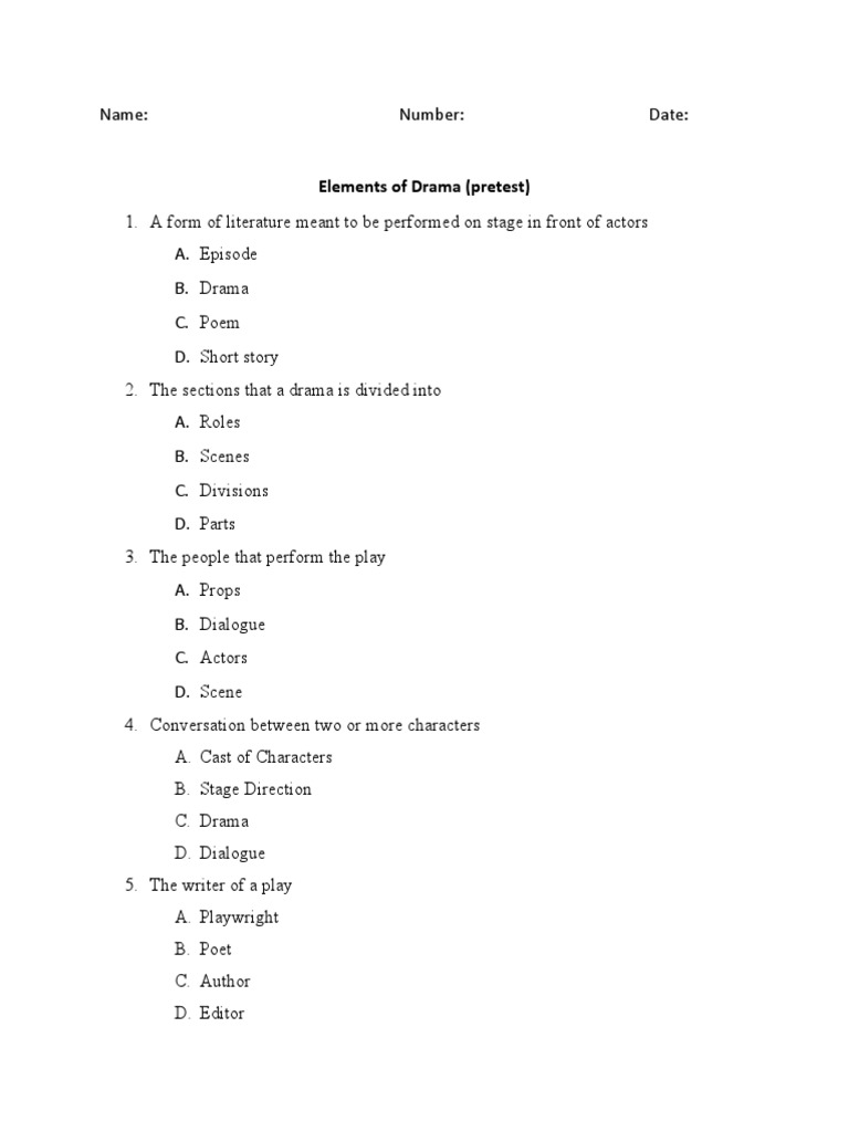 Elements of Drama Quiz | PDF
