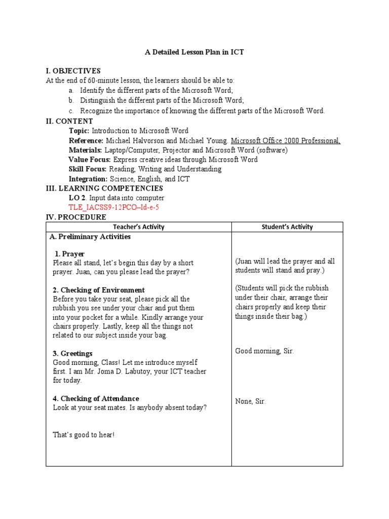 Lesson Plan | Download Free PDF | Microsoft Word | Window (Computing)