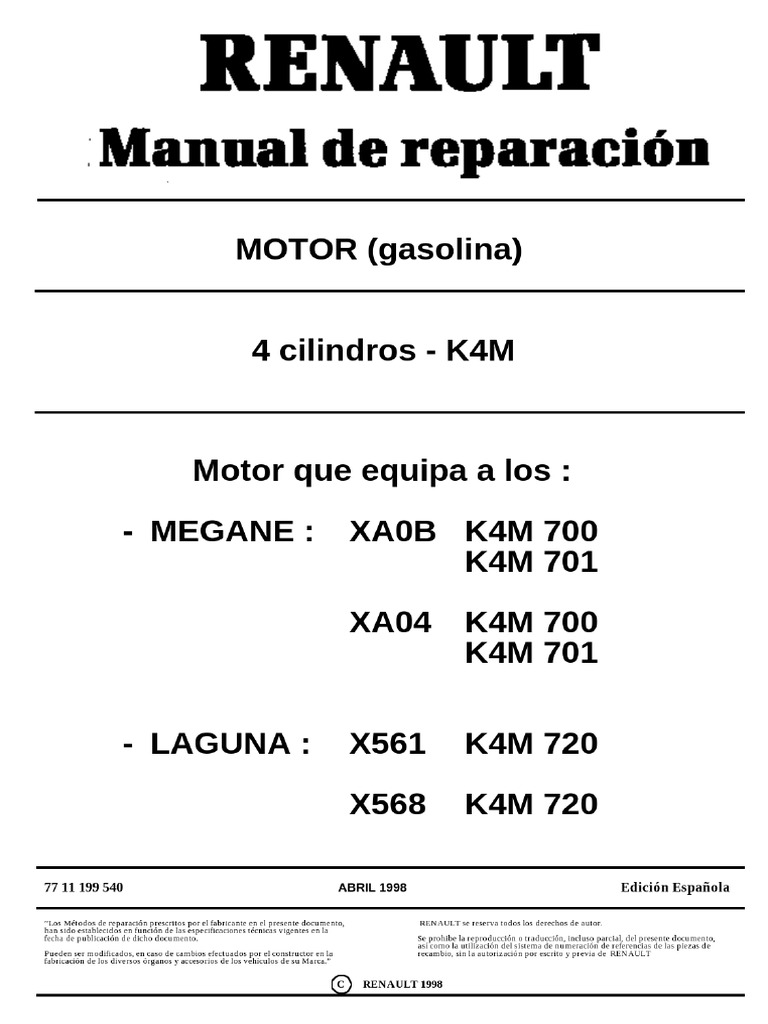 Manual de Taller Renault Motor K4M | PDF