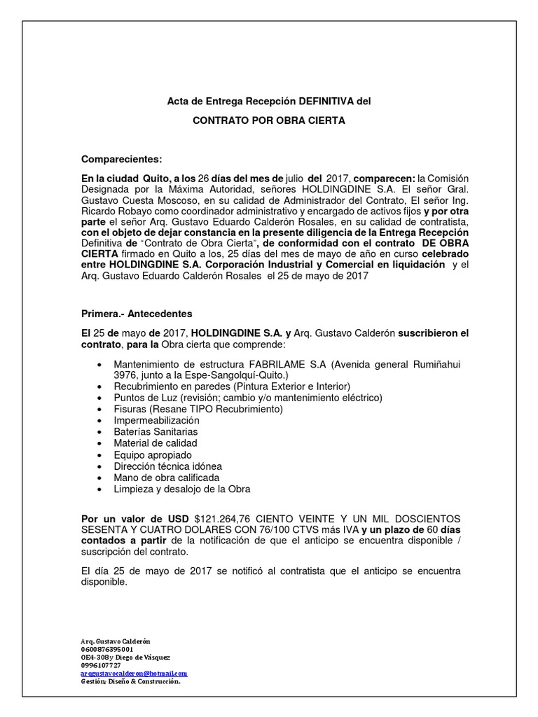 Acta de Entrega de Recepcion | PDF