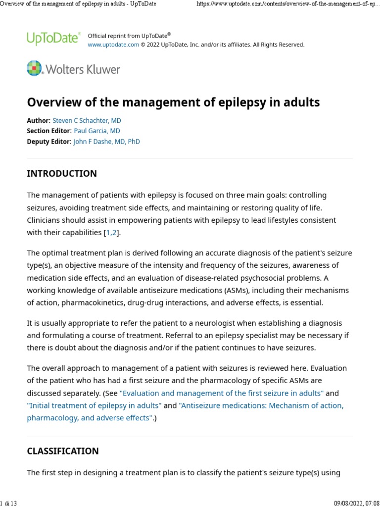 Overview of The Management of Epilepsy in Adults | PDF | Epilepsy ...