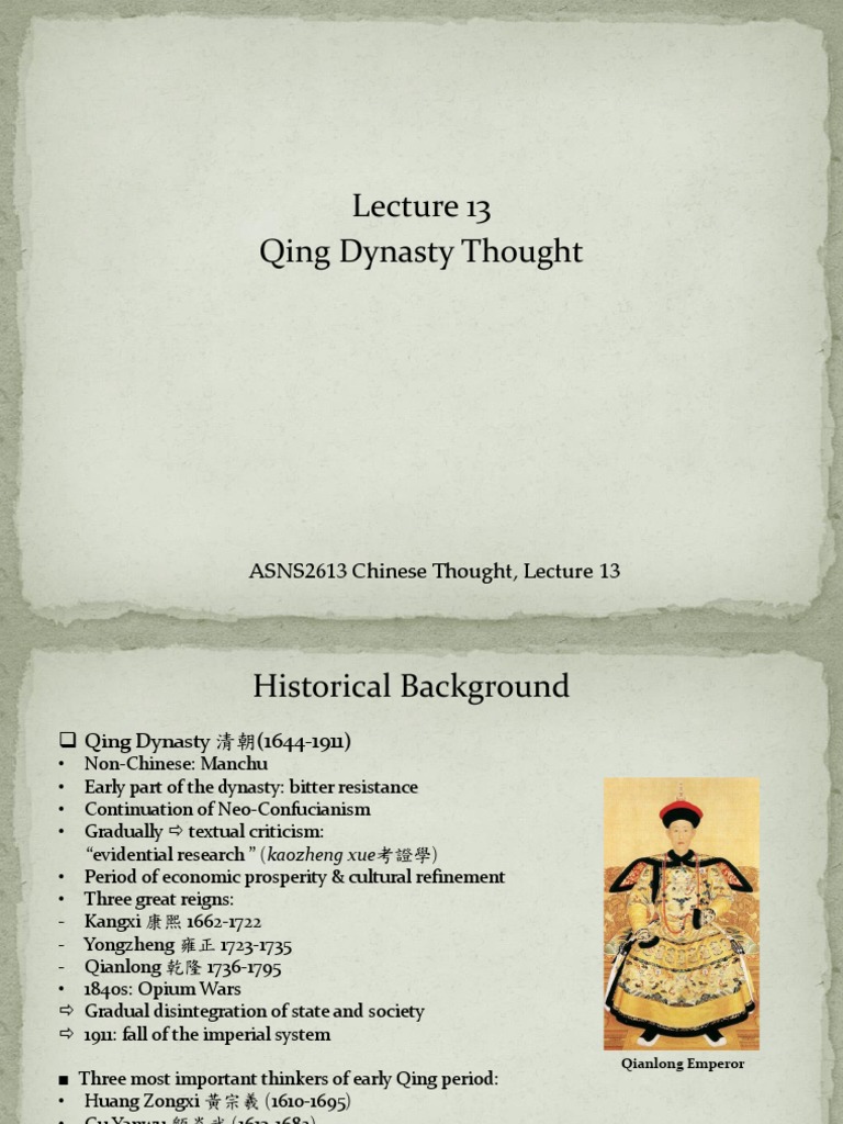 ASNS2613 Chinese Thought, Lecture 13 - Qing Dynasty Thought | PDF ...