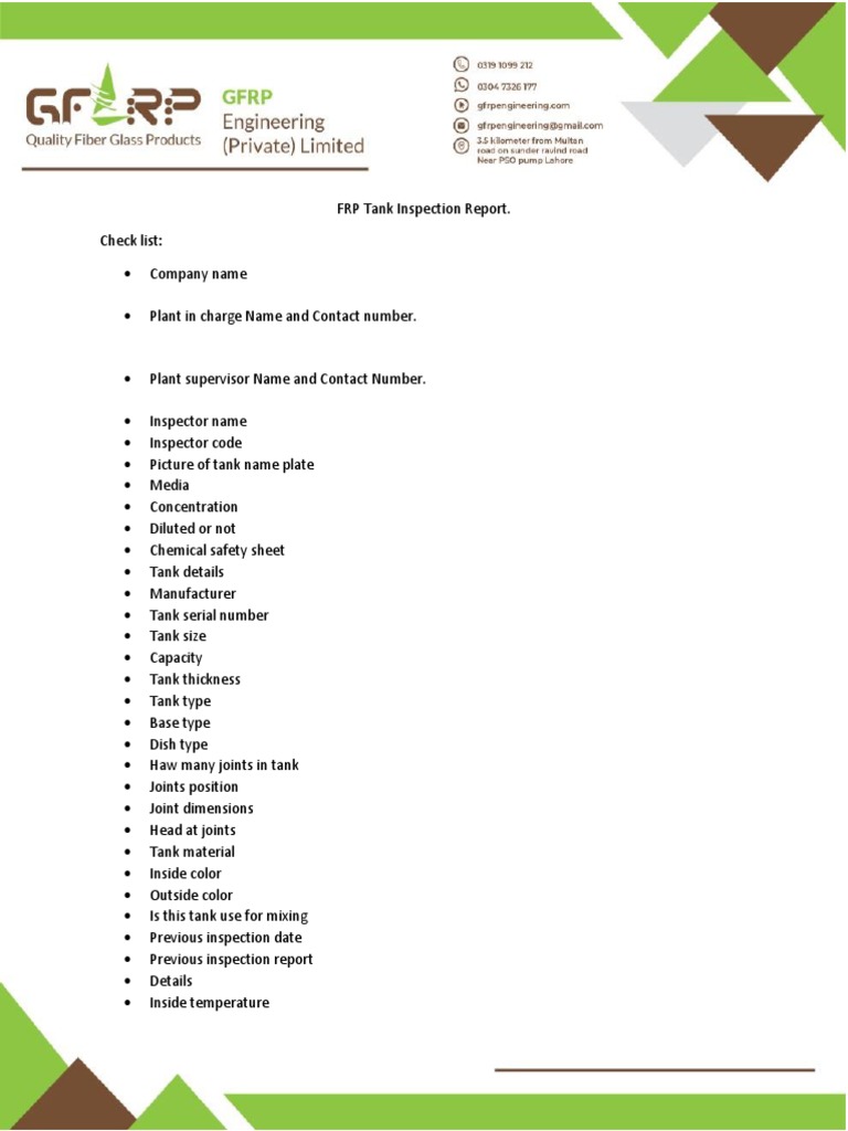 FRP Tank Inspection Report | PDF