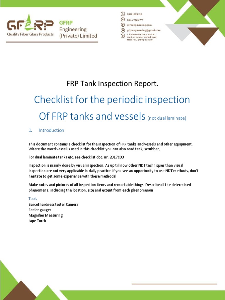 FRP Tank Inspection Checklist Guide | PDF