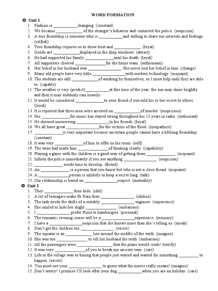 Đề & ĐA-Word Formation | PDF | Literacy
