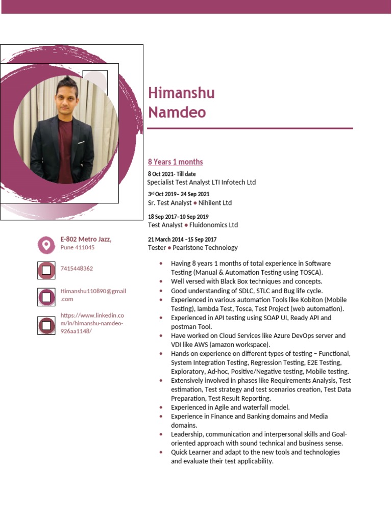 Resume Himanshu 7 Years of Experience On Functional, API, Automation | PDF | Software ...