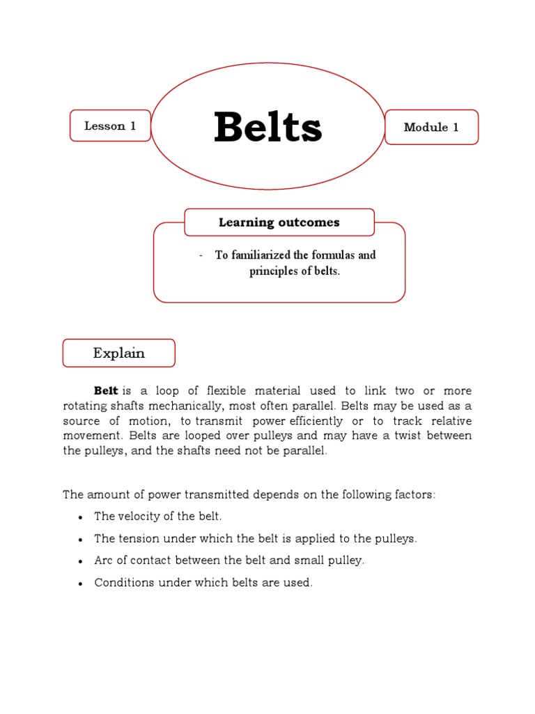 Lesson 1 Belts Module 1 Formulas Principles | PDF | Belt (Mechanical ...