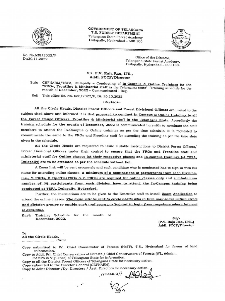 TSFA - Dulapally - Training Calendar - December - 2022 | PDF