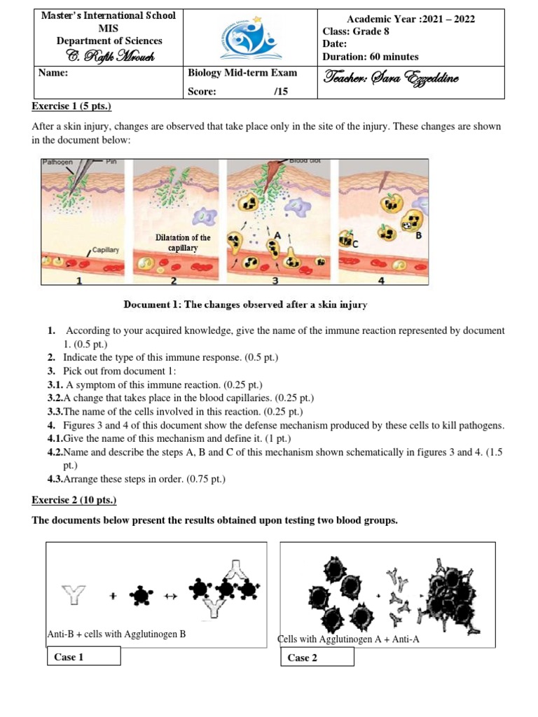 gr8 Bio Midterm Exam 2021-2022 | PDF | T Cell | Lymphocyte