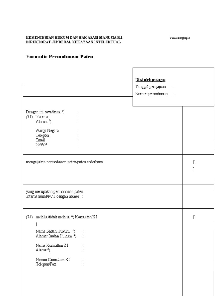Form Permohonan Paten Beserta Dokumen Paten | PDF