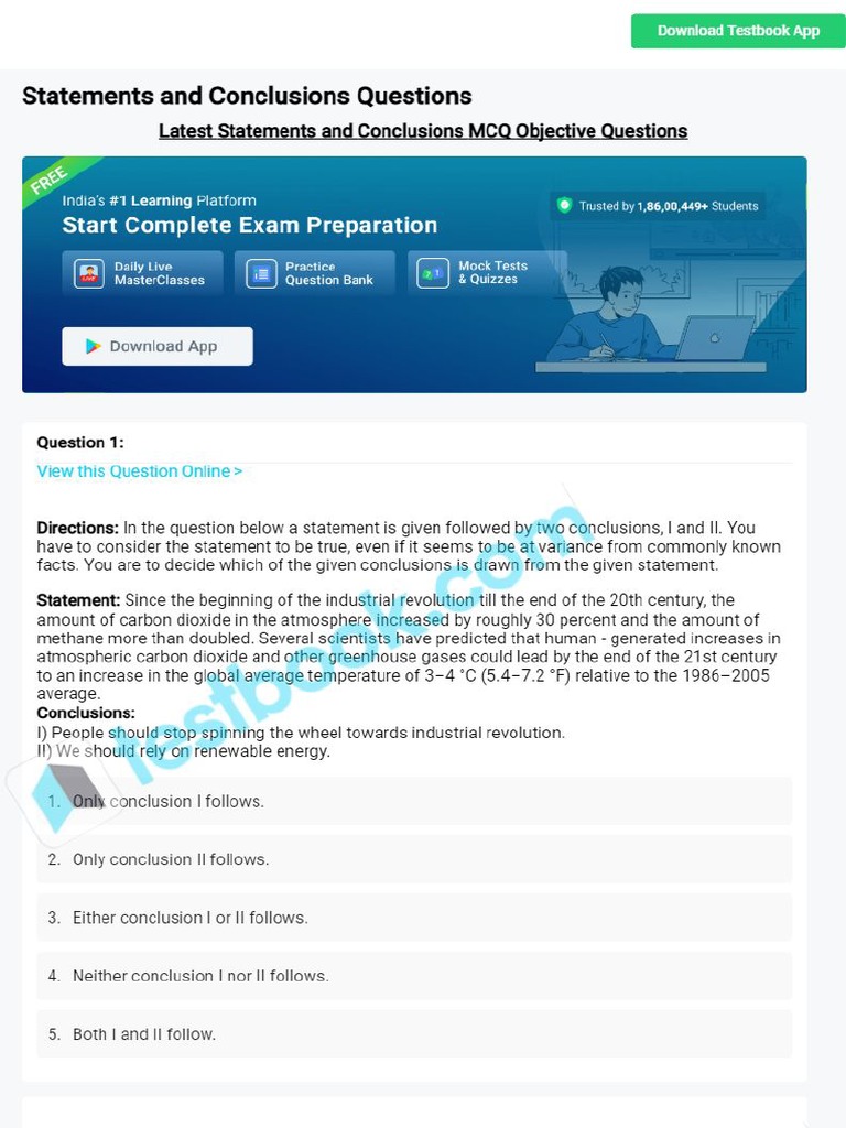 MCQ On Statements and Conclusions 5eea6a1539140f30f369f446 | PDF
