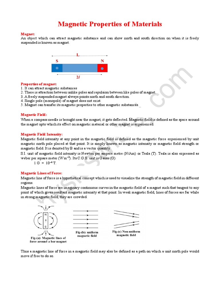 Magnetic Properties of Materials PDF | PDF | Magnetic Field | Magnetism
