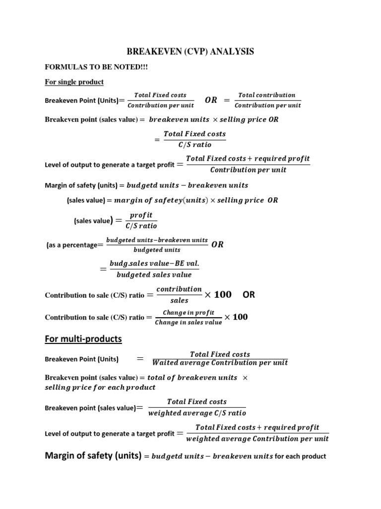Cvp Analysis Formulas And Calculations Pdf Financial Accounting