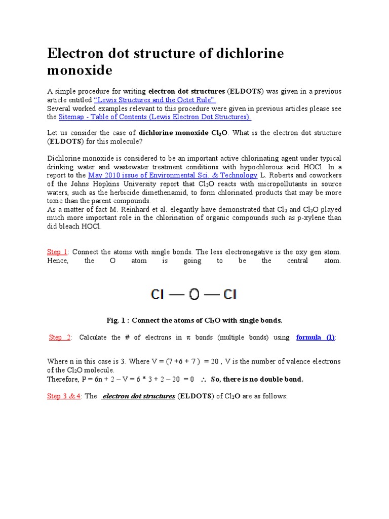Electron Dot Structure of Dichlorine Monoxide | PDF