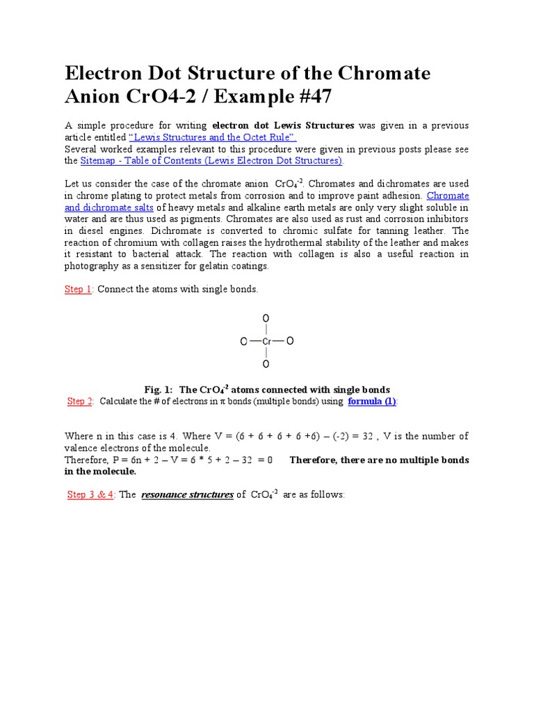 Electron Dot Structure of the Chromate Anion CrO4 | PDF