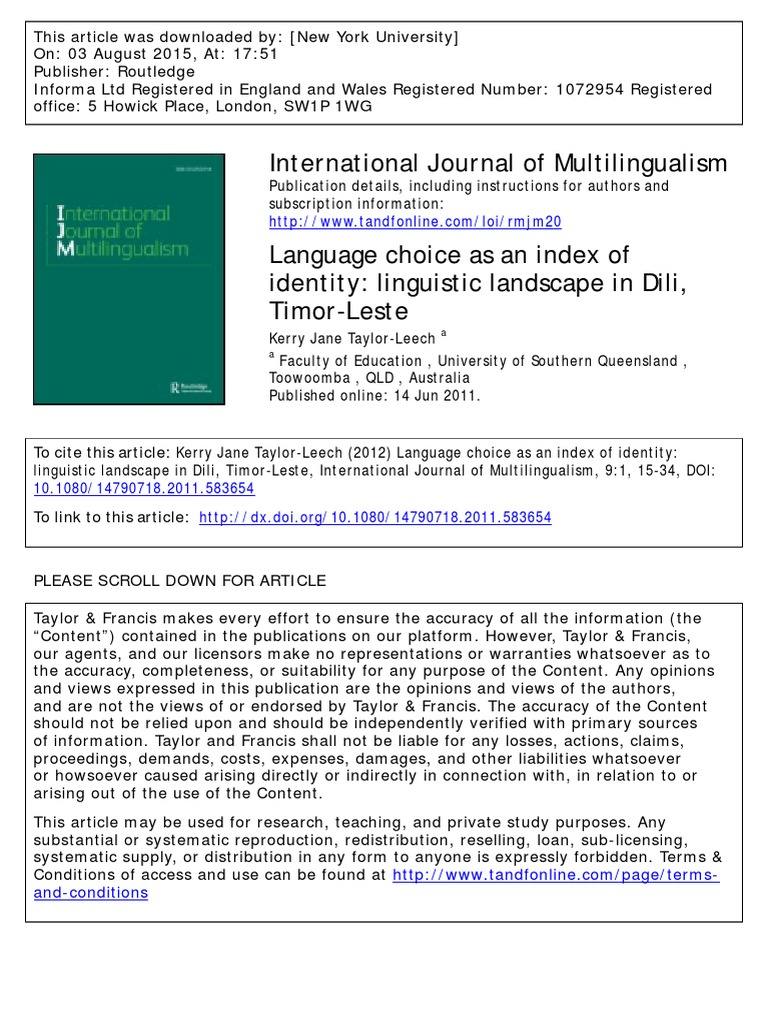 Language Choice As An Index of Identity Linguistic Landscape in Dili ...