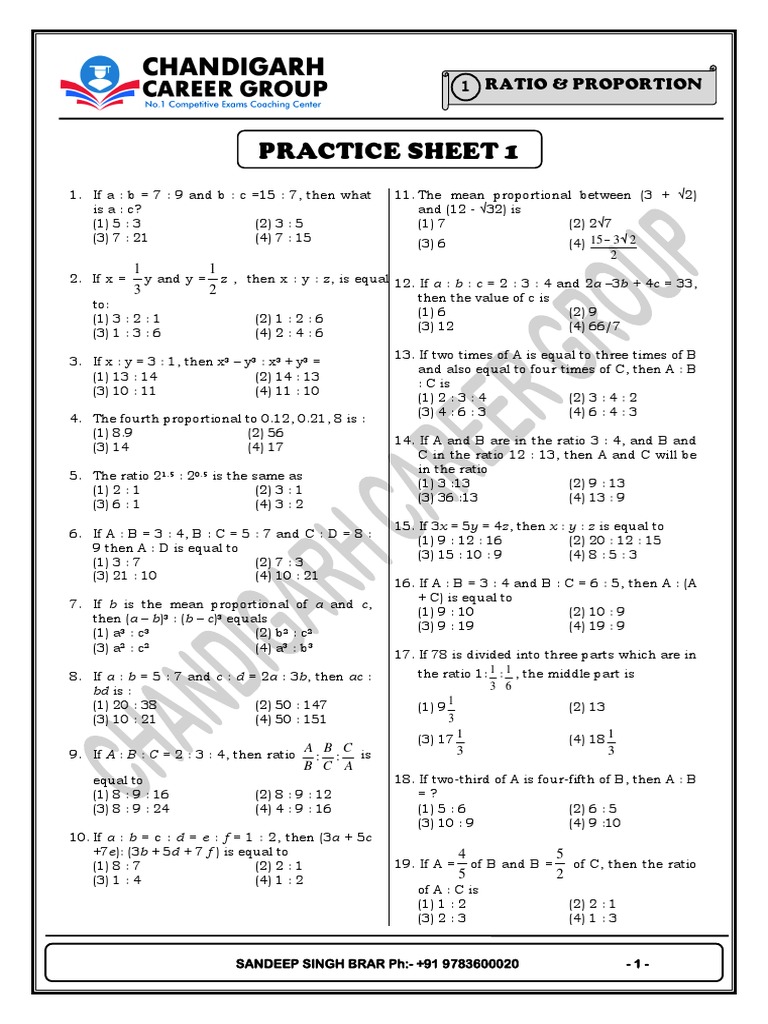 Practice Sheet 1: Ratio & Proportion | PDF | Partnership | Alloy