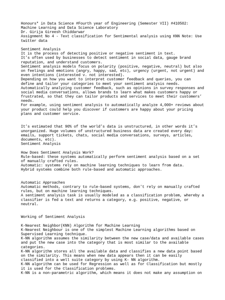 Assignment No 4 - KNN Twitter | Download Free PDF | Algorithms | Computational Neuroscience