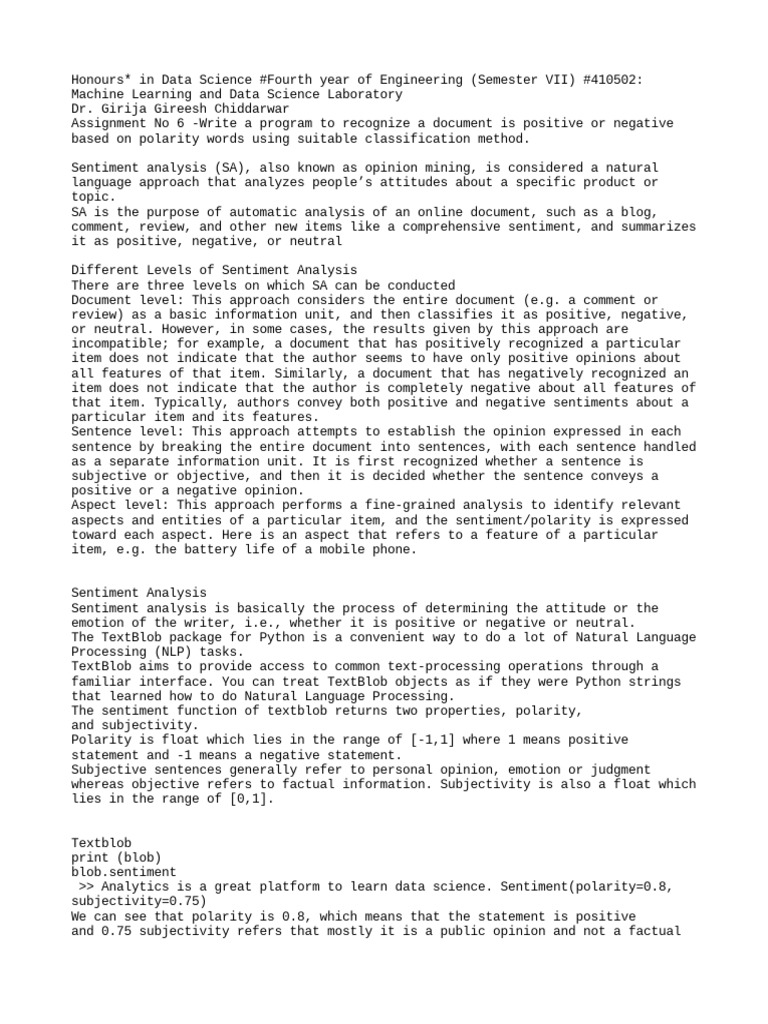Assignment No 6 - Polarity | PDF | Cognition | Cognitive Science