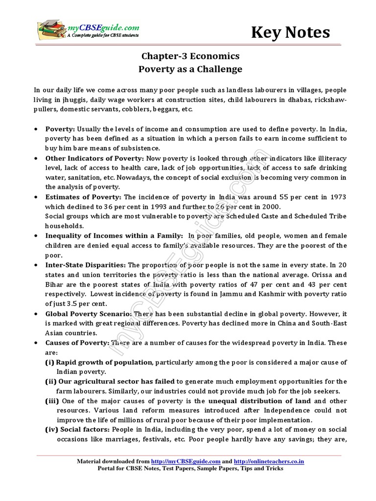 09 Social Science Key Notes Eco ch3 Poverty As A Challenge | PDF ...