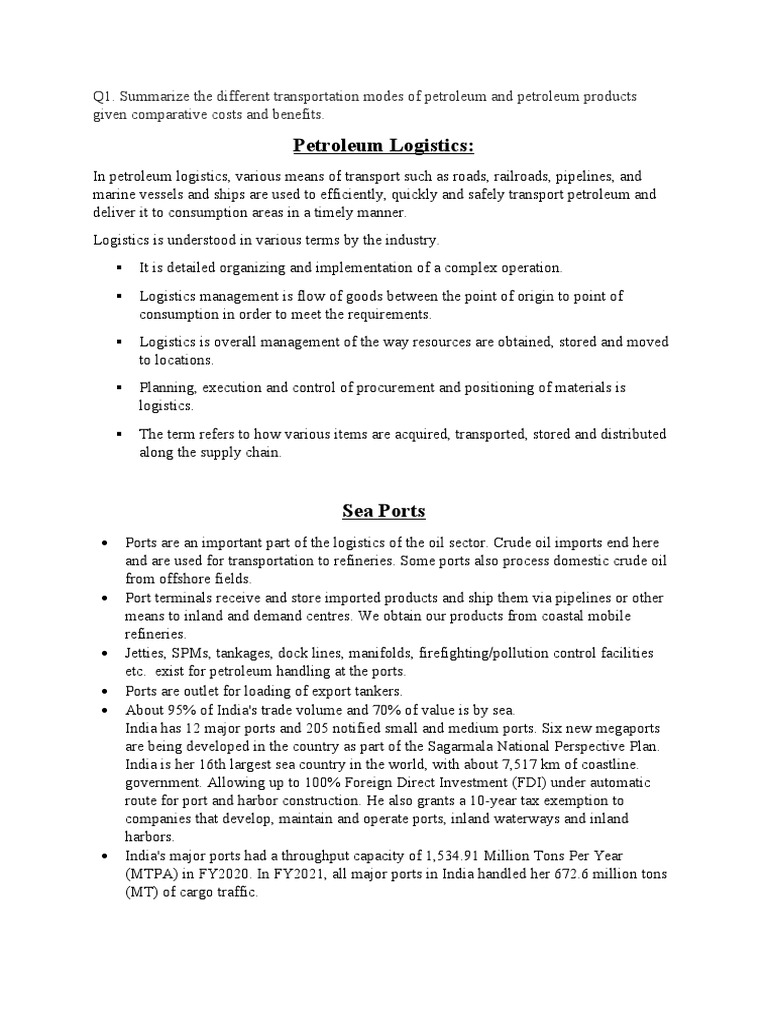 Petroleum Logistics: A Comparative Analysis of Transportation Modes for ...