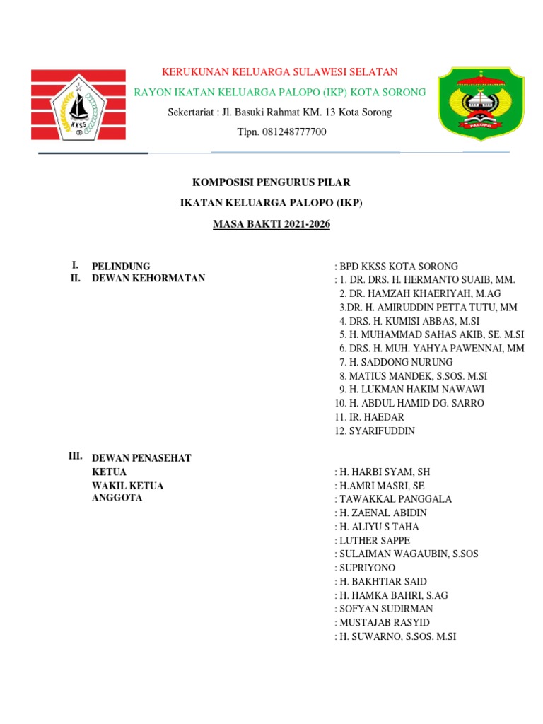 SK Kerukunan Pengurus Pilar Ikatan Keluarga Palopo SUL-SEL | PDF