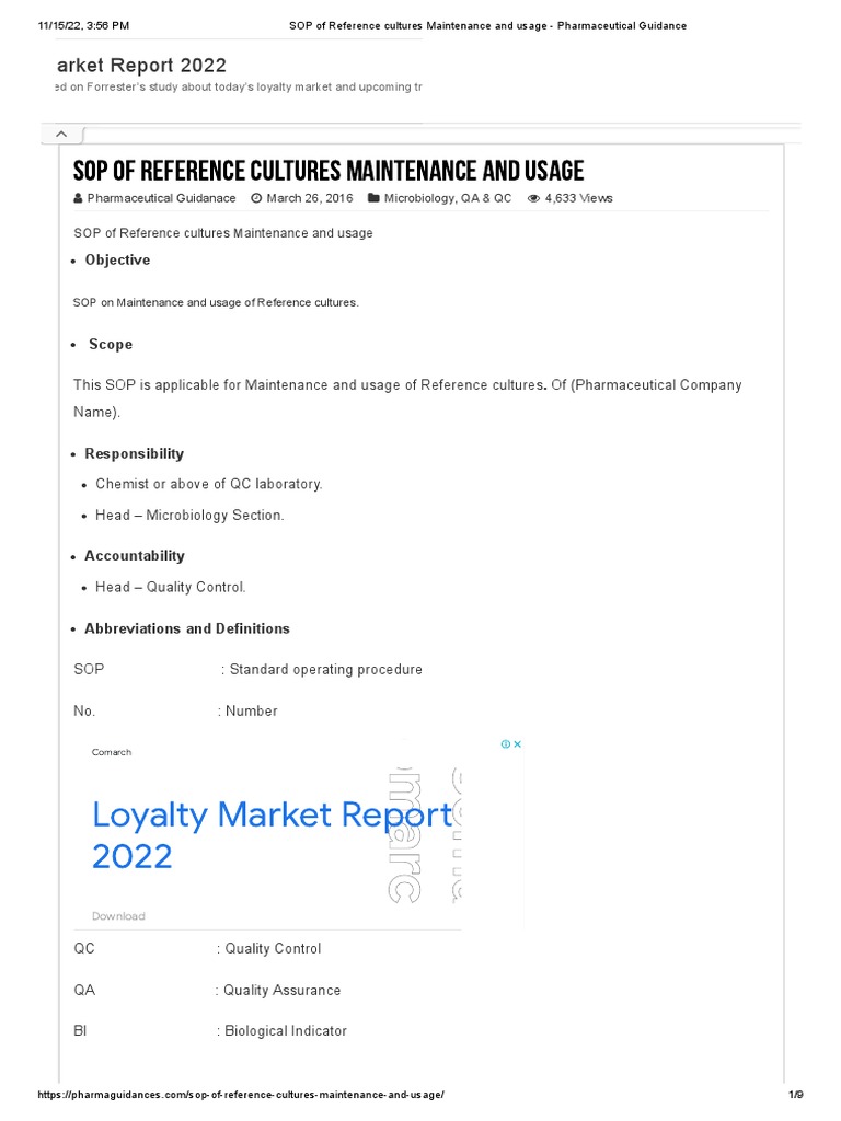 SOP of Reference Cultures Maintenance and Usage - Pharmaceutical ...
