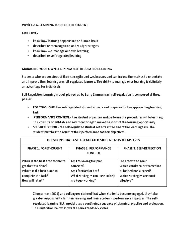 Week 15: A. Learning To Be Better Student | PDF