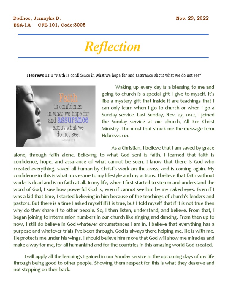Reflection | PDF | Faith | Assurance (Theology)