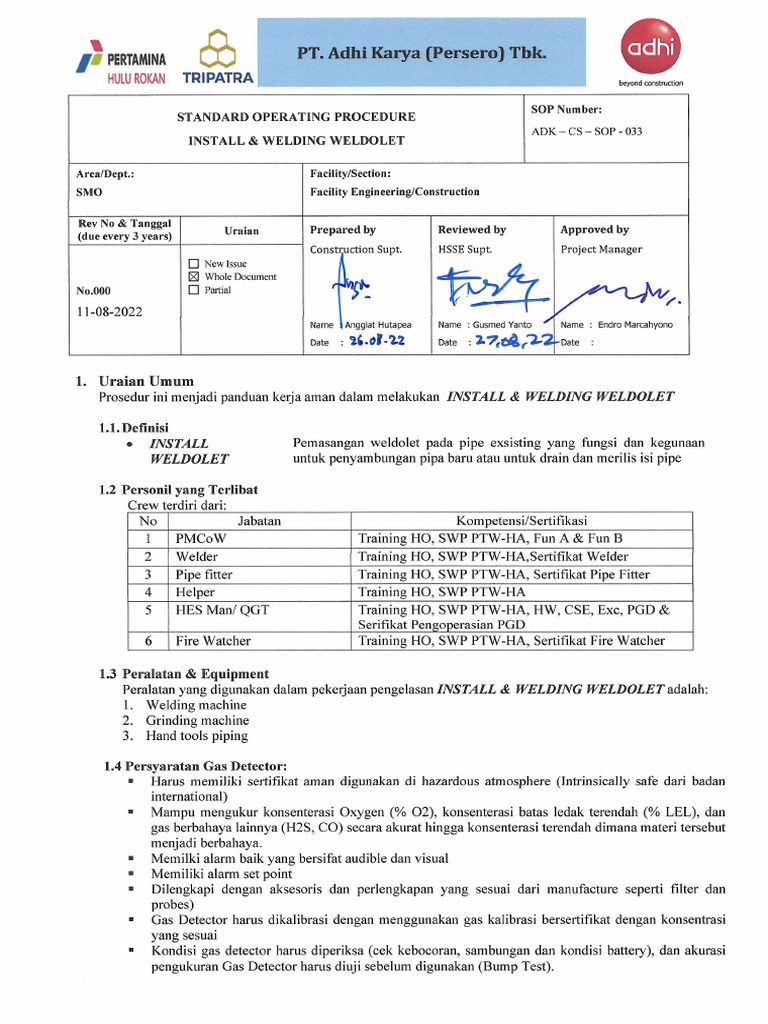 ADK SOP CS 033 Install Welding Weldolet | PDF